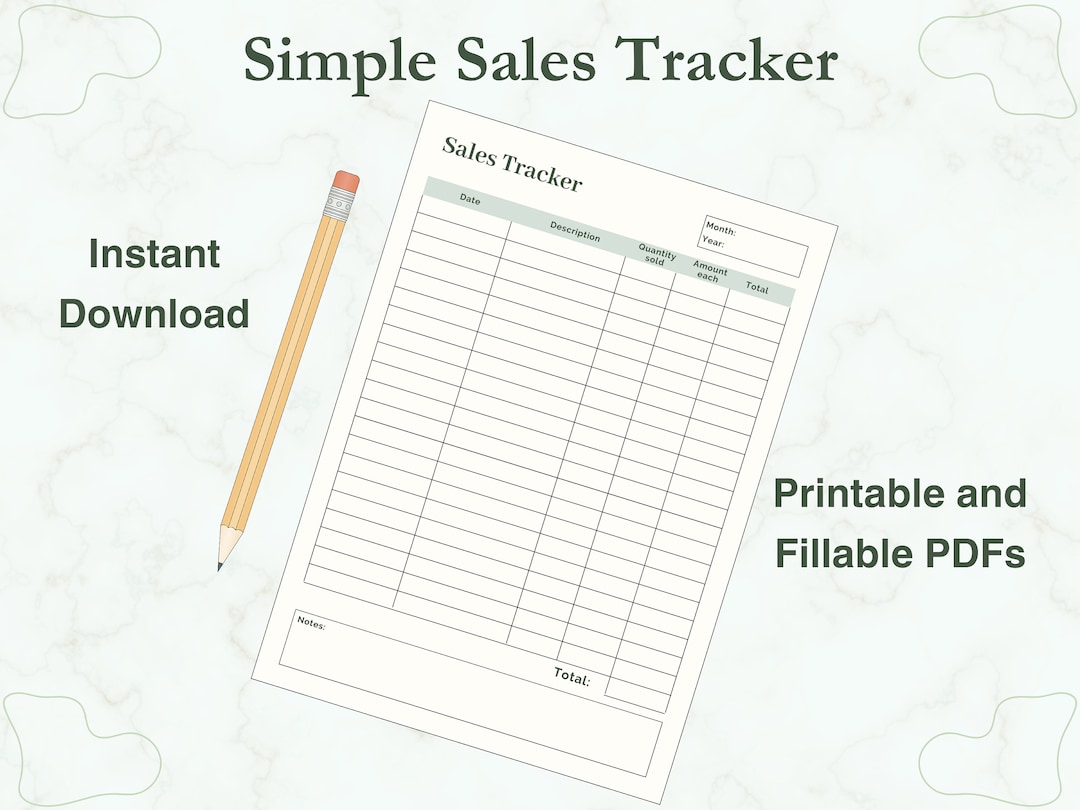 Simple Sales Tracker - Instant Download - Printable and Fillable PDF ...