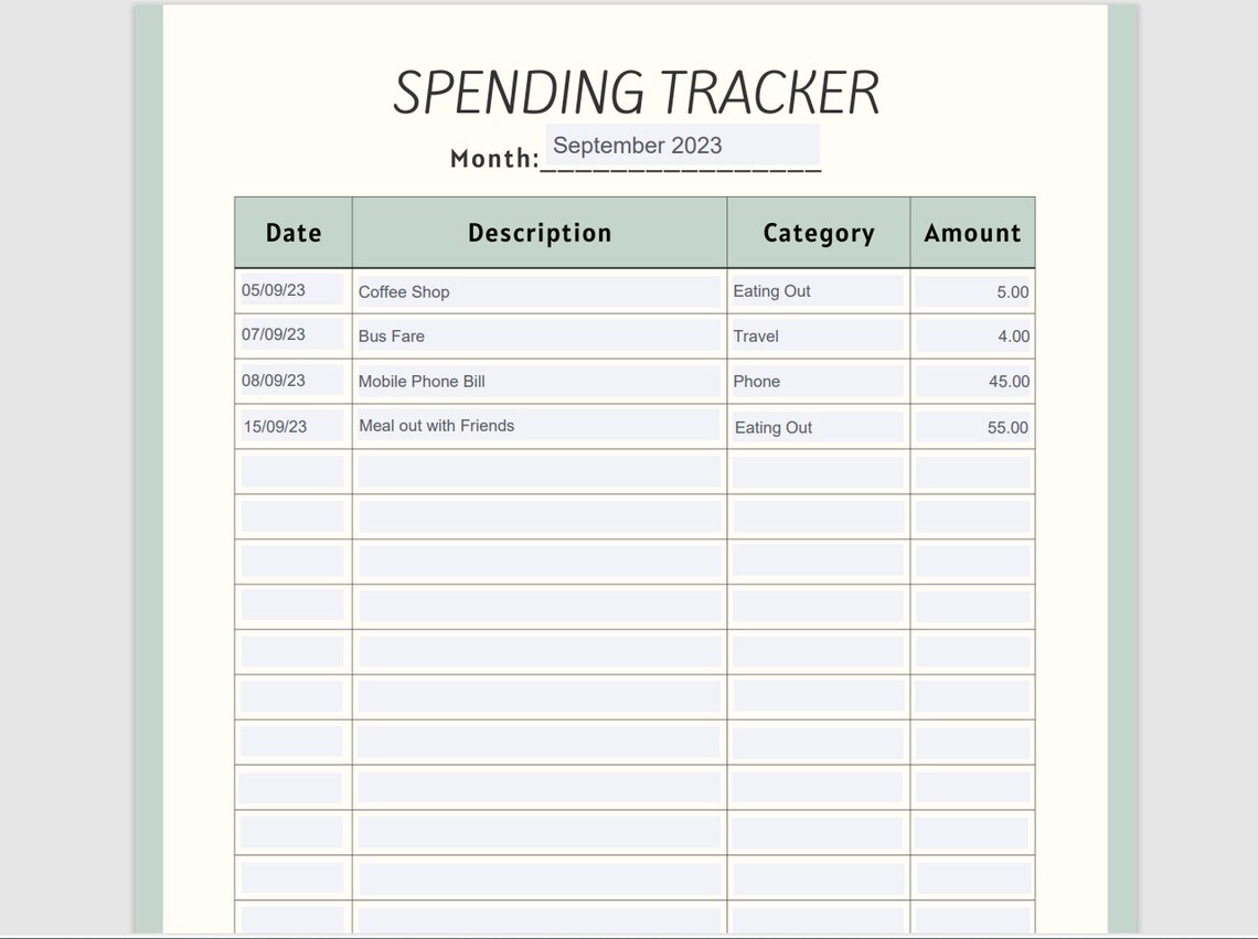 Simple Personal Spending Tracker - Printable and Fillable PDF Versions ...
