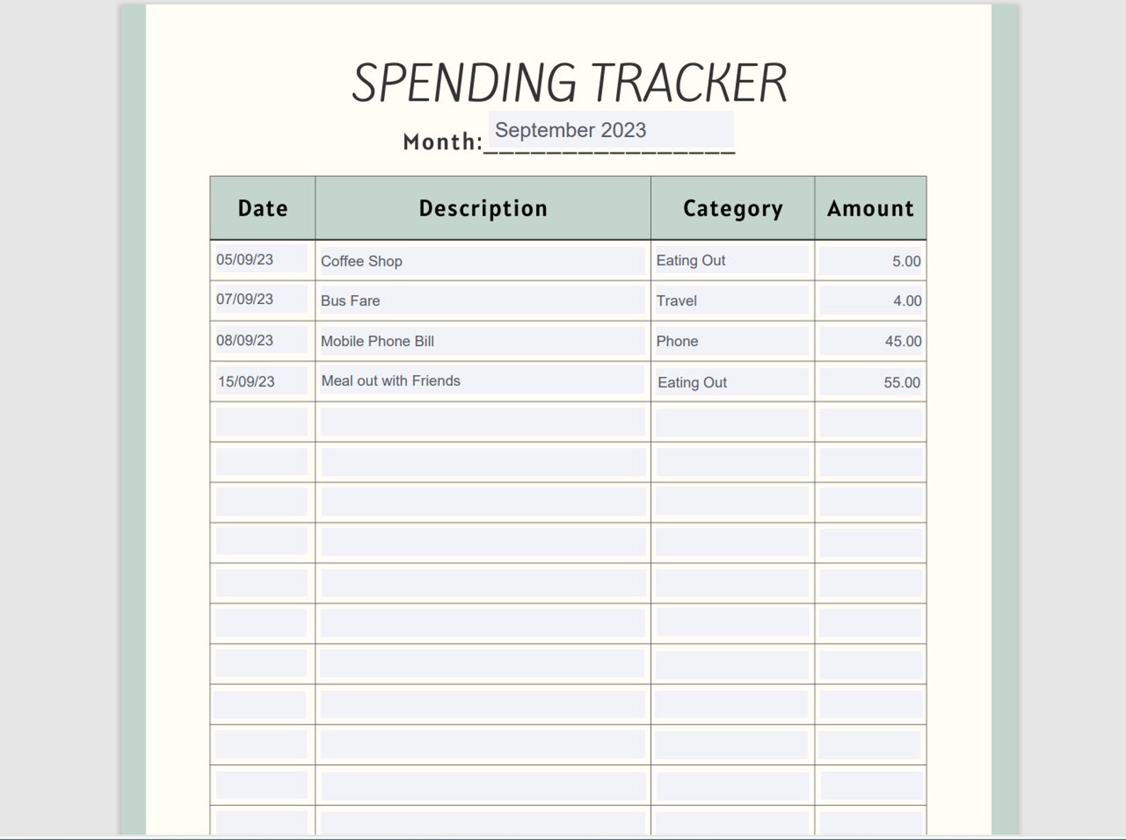 Simple Personal Spending Tracker Printable and Fillable PDF Versions ...