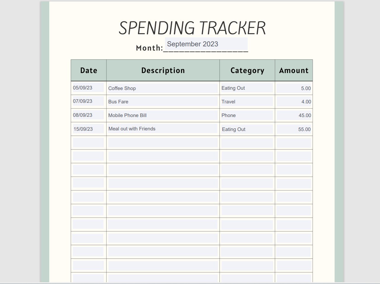 Simple Personal Spending Tracker Printable and Fillable PDF Versions ...