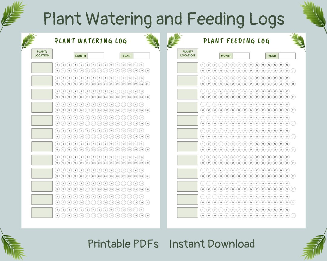 Plant Watering and Feeding Logs Instant Downloads to Print - Etsy