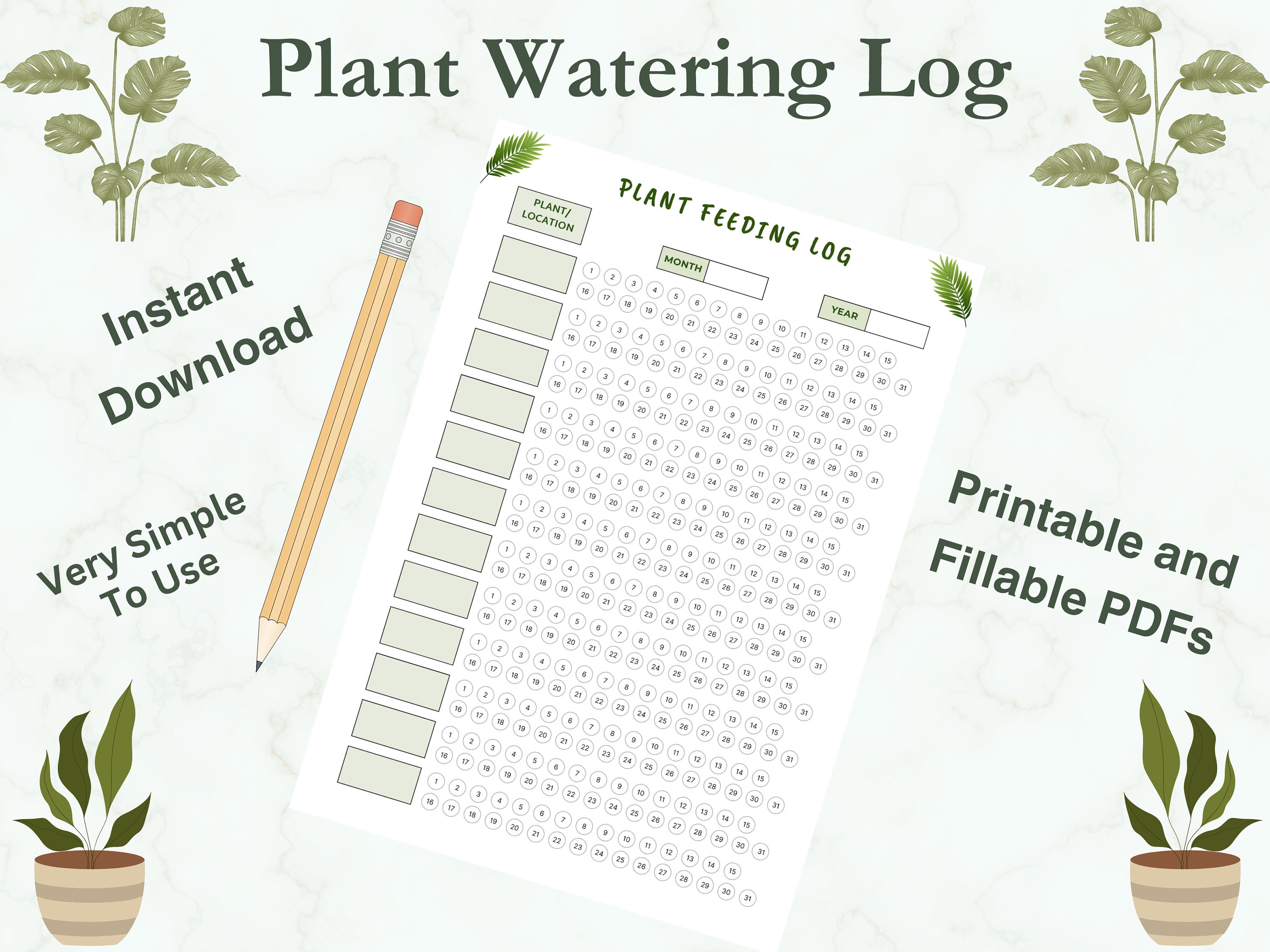 Simple Plant Watering Log - Very Easy to Use - Printable and Fillable ...