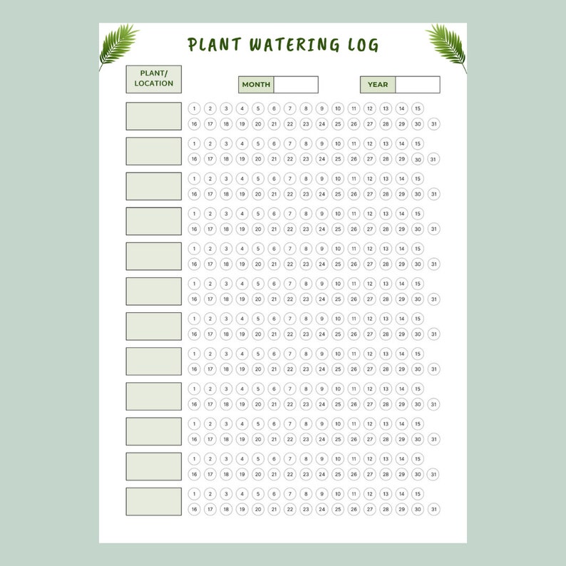 Simple Plant Watering Log - Very Easy to Use - Printable and Fillable ...