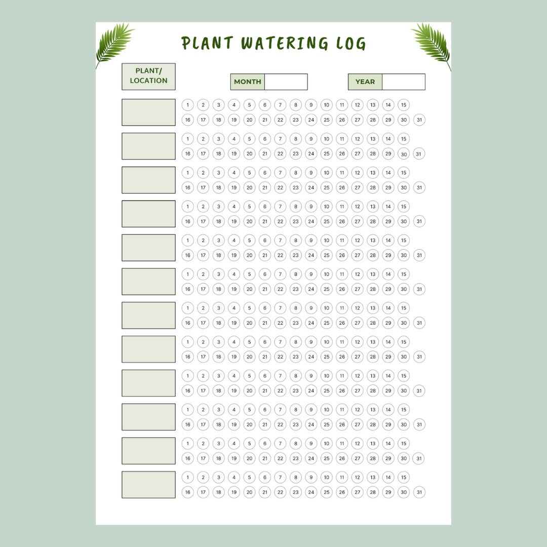 Simple Plant Watering Log - Very Easy to Use - Printable and Fillable ...