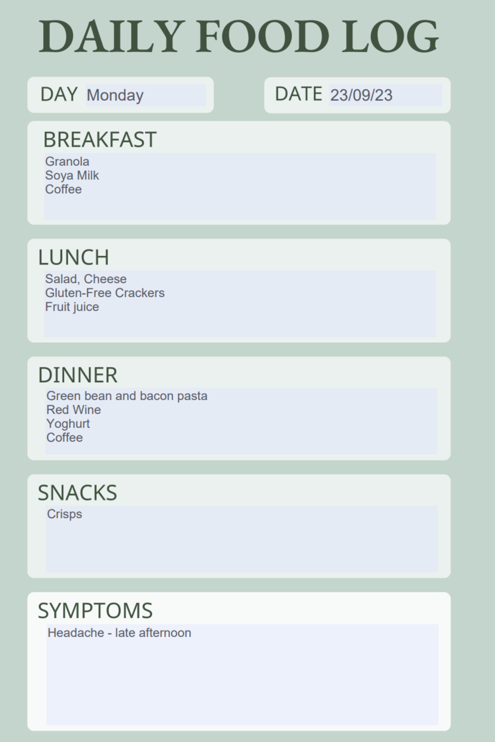 Simple Daily Food Diary for Food Sensitivity and Migraine Triggers ...