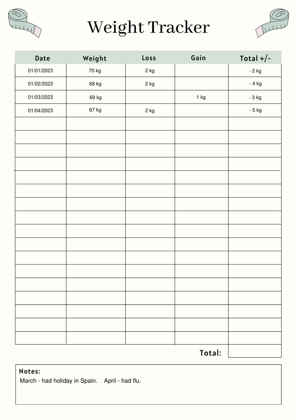 Simple Weight Tracker - Printable and Fillable PDF Versions Included ...