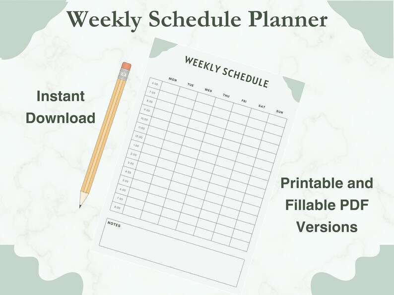 Simple Weekly Schedule Planner - Digital Download - Printable PDF and ...