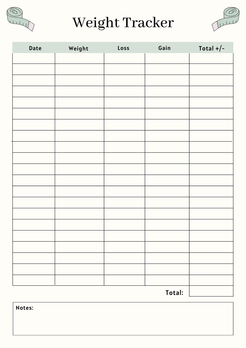 Simple Weight Tracker - Printable and Fillable PDF Versions Included ...