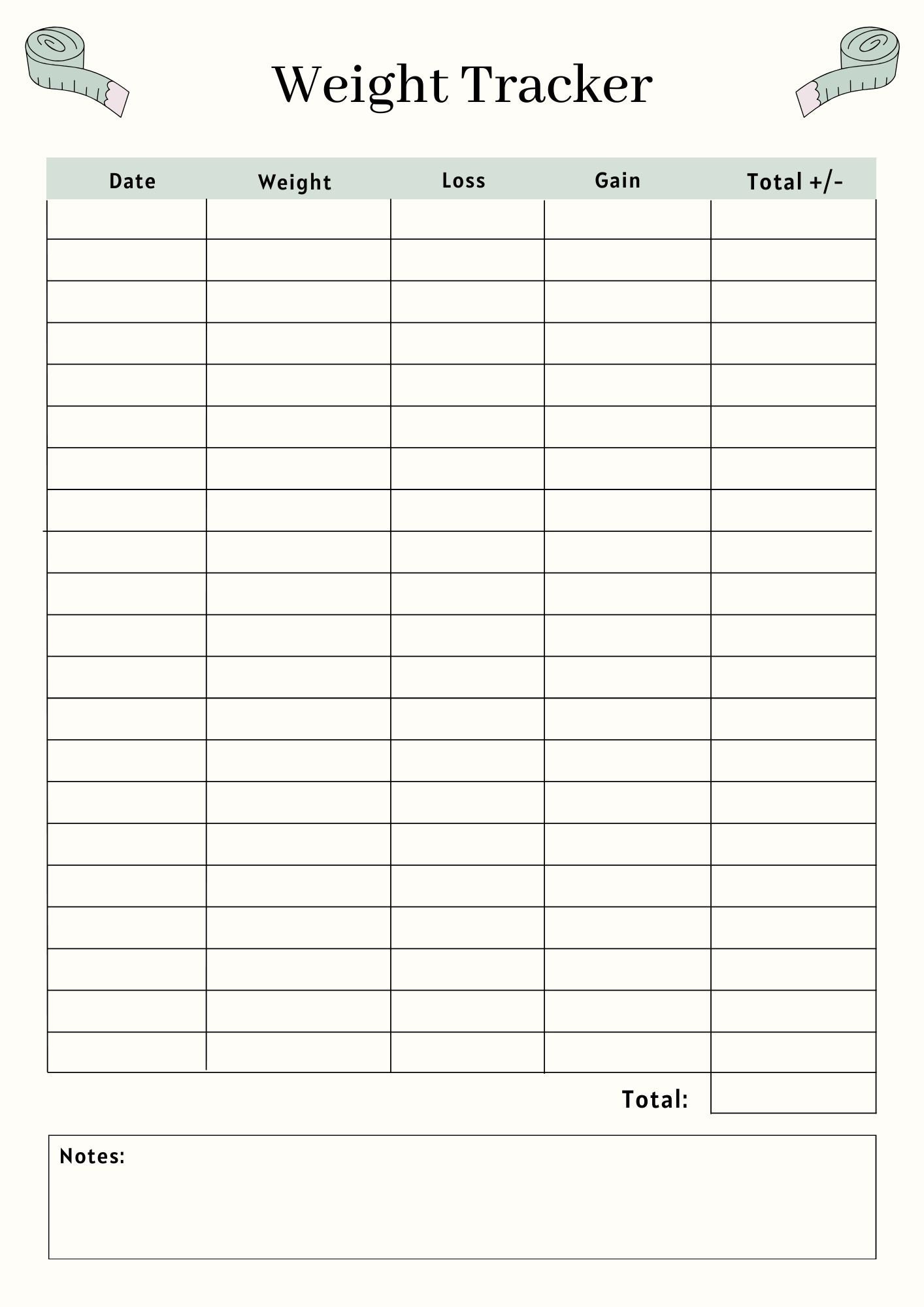 Simple Weight Tracker - Printable and Fillable PDF Versions Included - Very Easy to Use ...