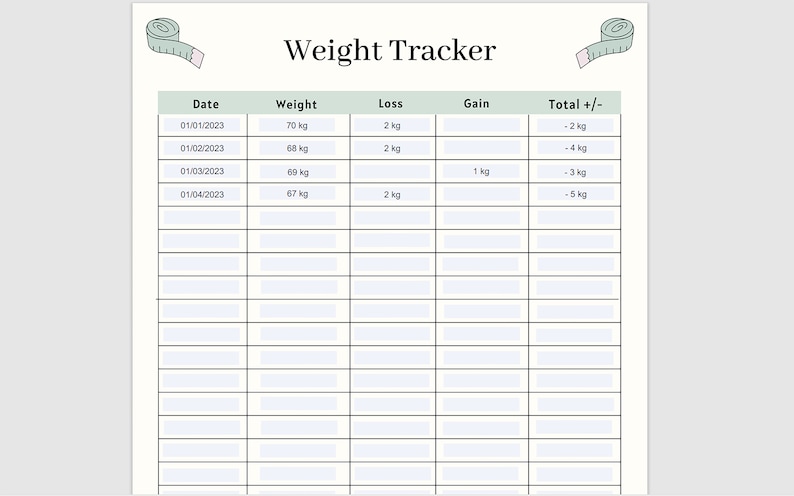 Simple Weight Tracker - Printable and Fillable PDF Versions Included ...