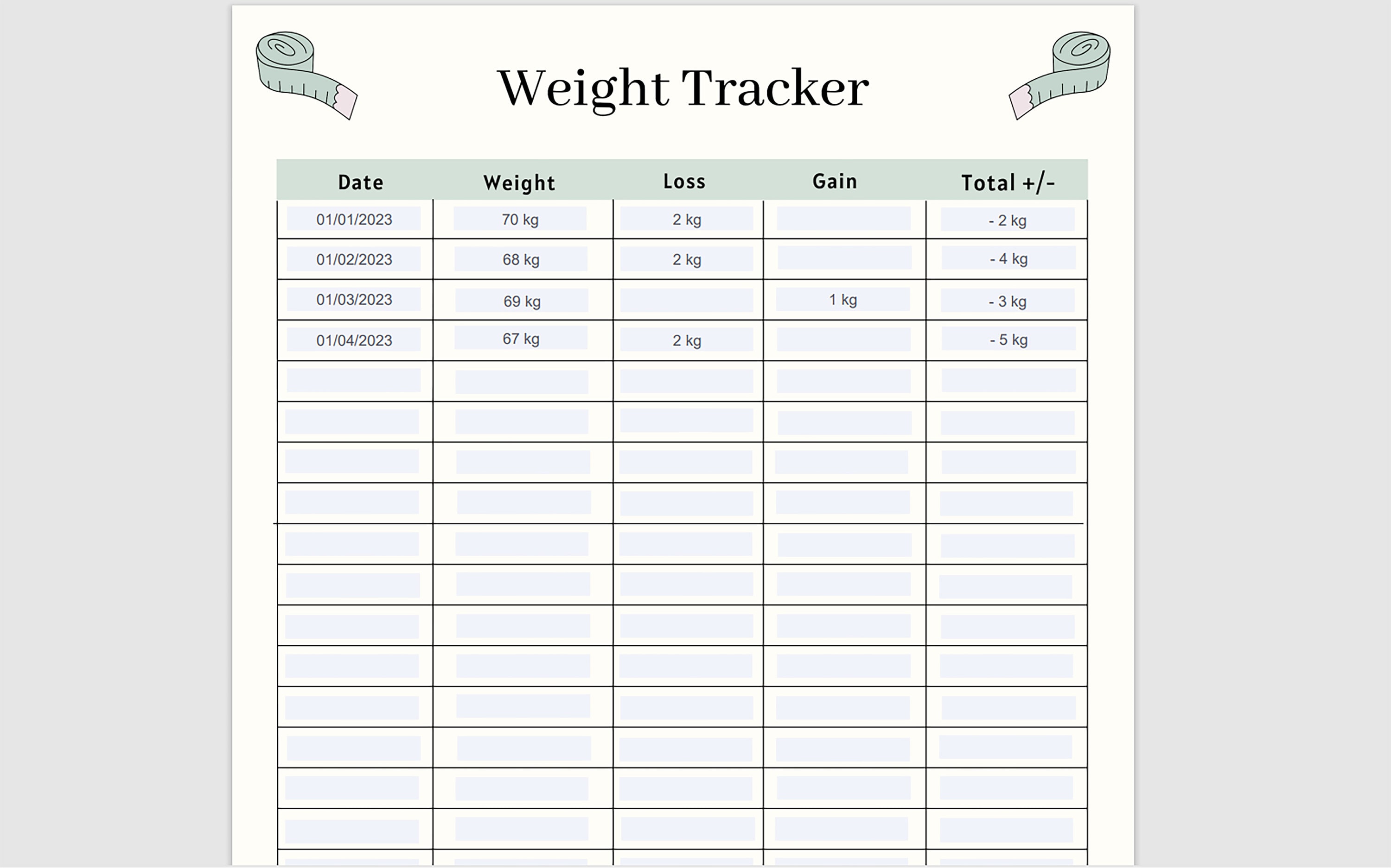 Simple Weight Tracker - Printable and Fillable PDF Versions Included ...