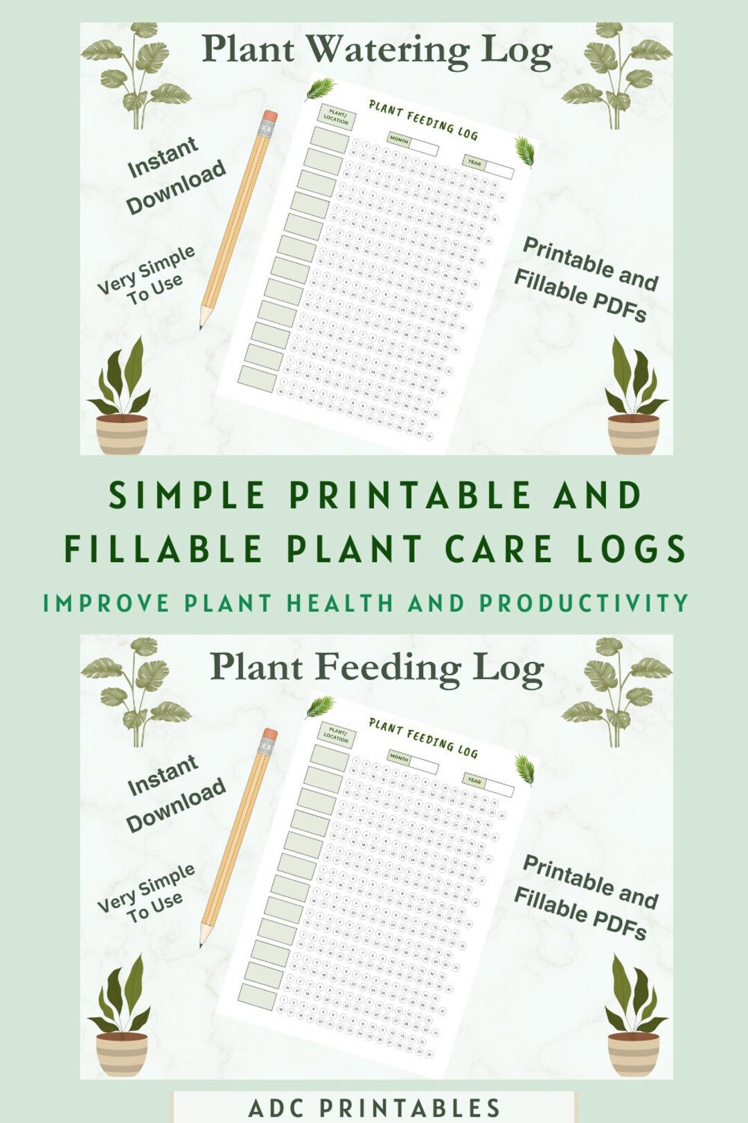 Plant Watering and Feeding Logs Very Easy to Use Printable and Fillable ...