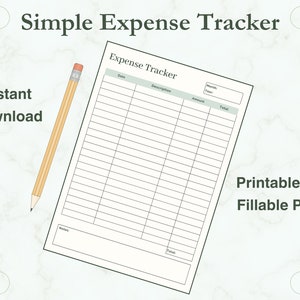 Simple Expense Tracker - Digital Download - Printable PDF and Fillable ...