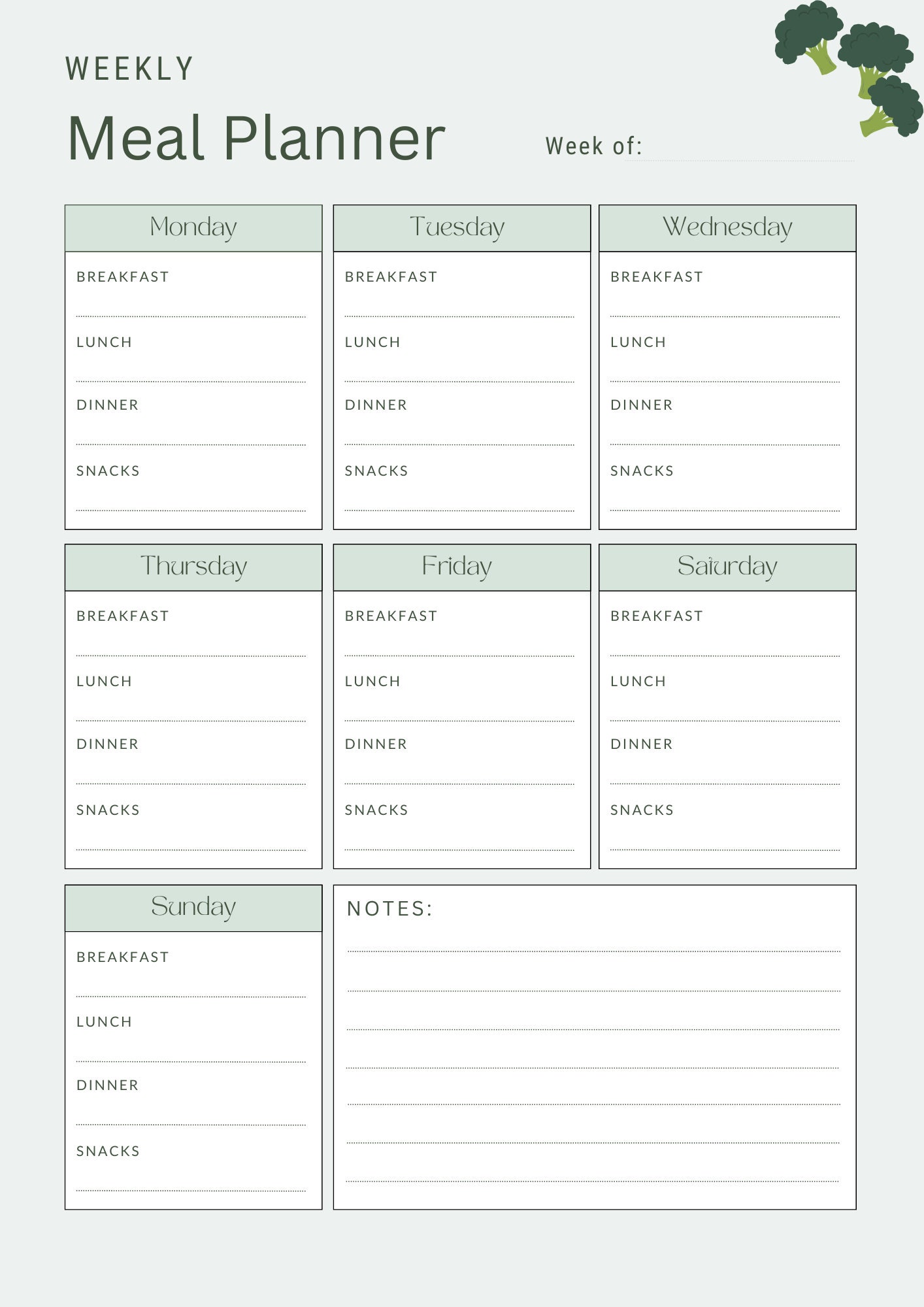 Simple Weekly Meal Planner - Digital Download - Printable and Fillable ...