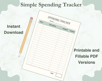 Simple Expense Tracker - Digital Download - Printable PDF and Fillable ...