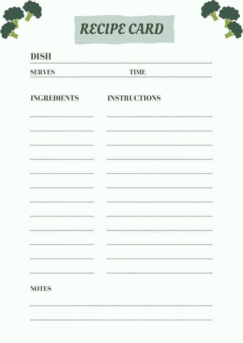 Simple Recipe Card - Digital Download - Printable PDF and Fillable PDF ...