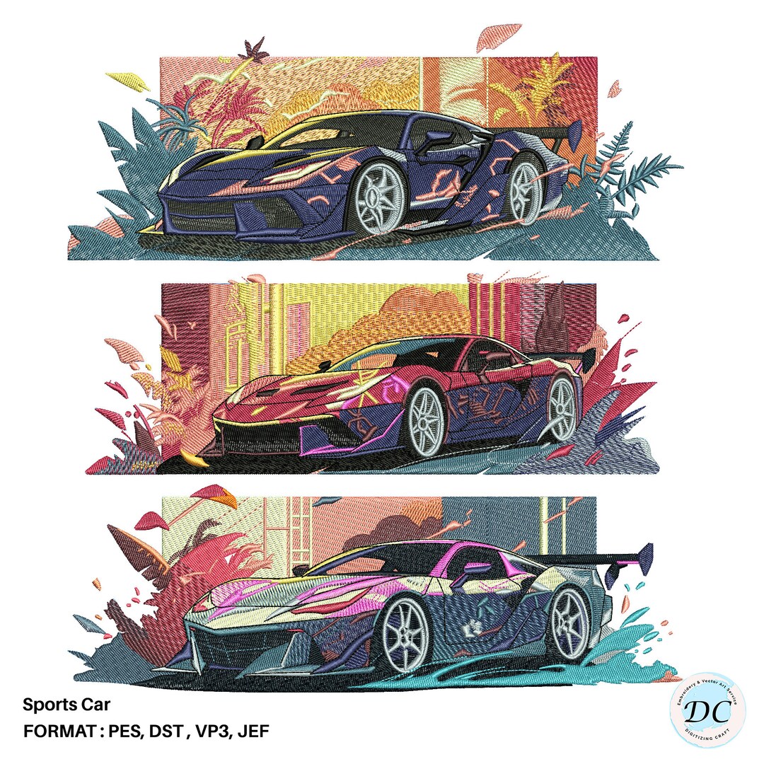 Sports Car Embroidery Designcar Embroidery Design - Etsy