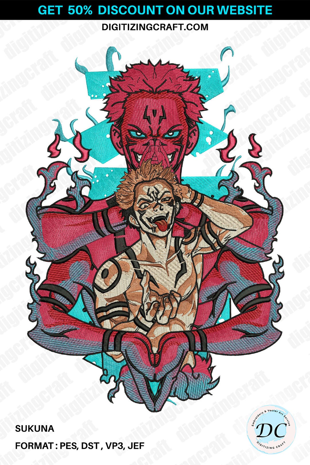 Anime Embroidery File, Sukuna Jujutsu - Etsy
