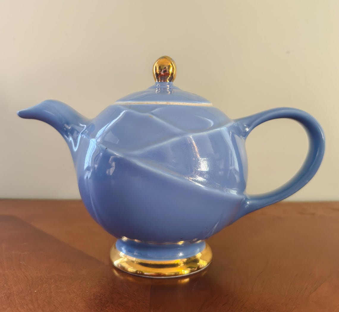 Hall China Moderne Teapot in Cadet Blue With Standard Gold Trim ...