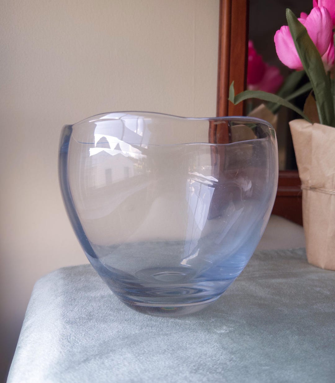 Vintage Strombergshyttan Crystal Ice Blue Art Glass Bowl T368 • Artist ...