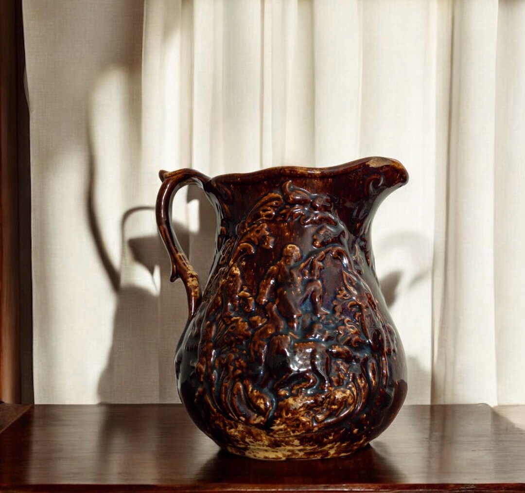 Antique Bennington / Rockingham Pitcher Brown Glaze - Etsy