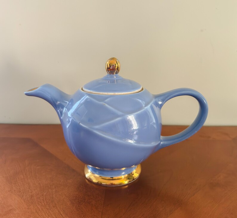Hall China Moderne Teapot in Cadet Blue With Standard Gold Trim ...
