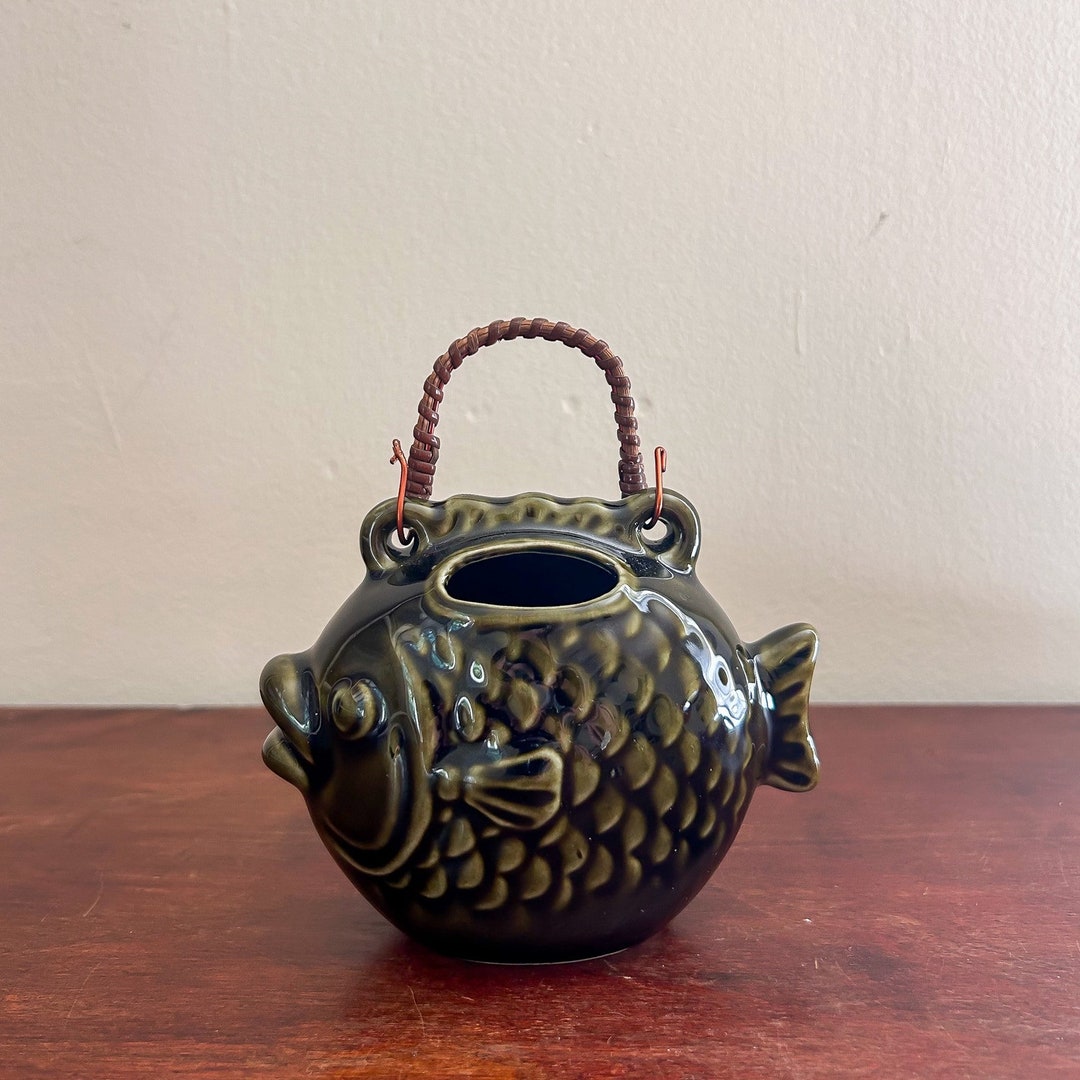 Vintage Dark Green Fish Wall Pocket by Asahi - Etsy