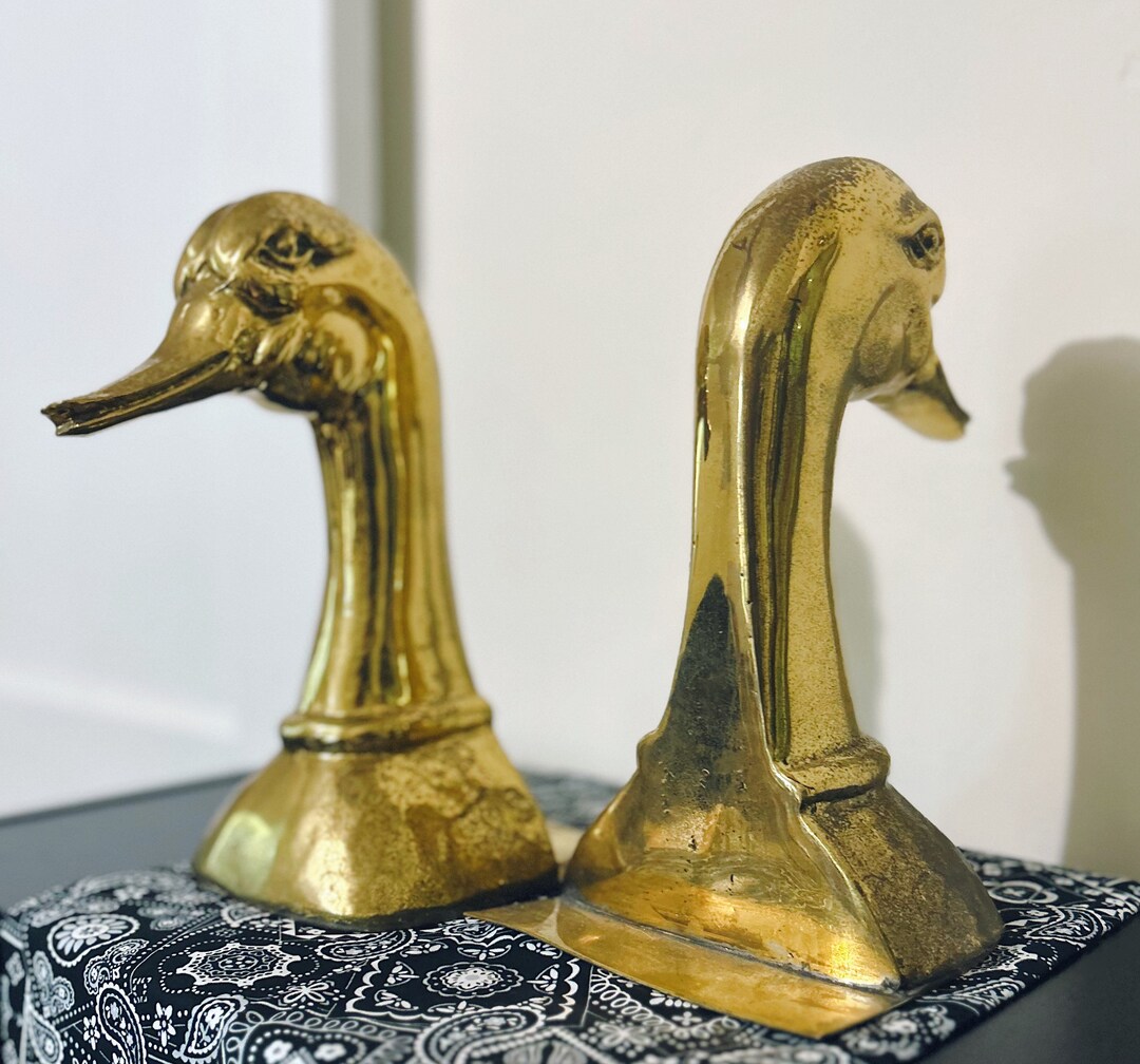 Pair of Large Vintage Brass Ducks Head Bookends by Sarreid - Etsy
