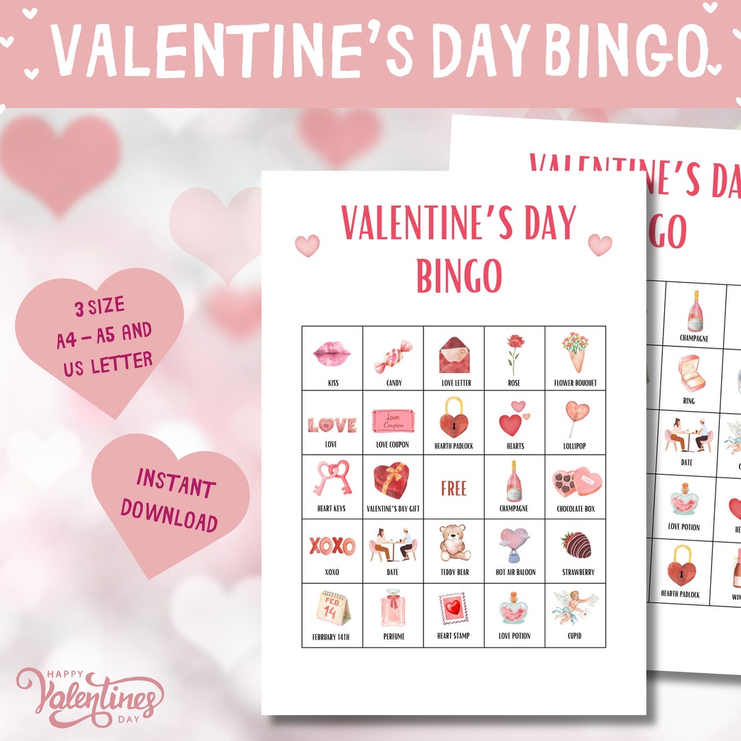Valentine's Day Bingo Game Printable Valentines Day Game printable Love ...