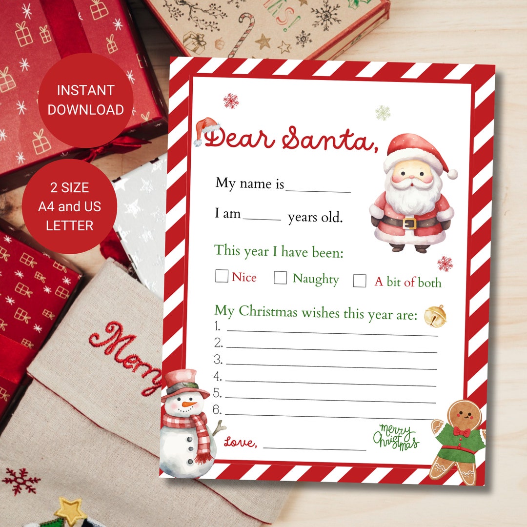 Carta a Santa, Carta para niños a Santa, Carta imprimible a Santa ...