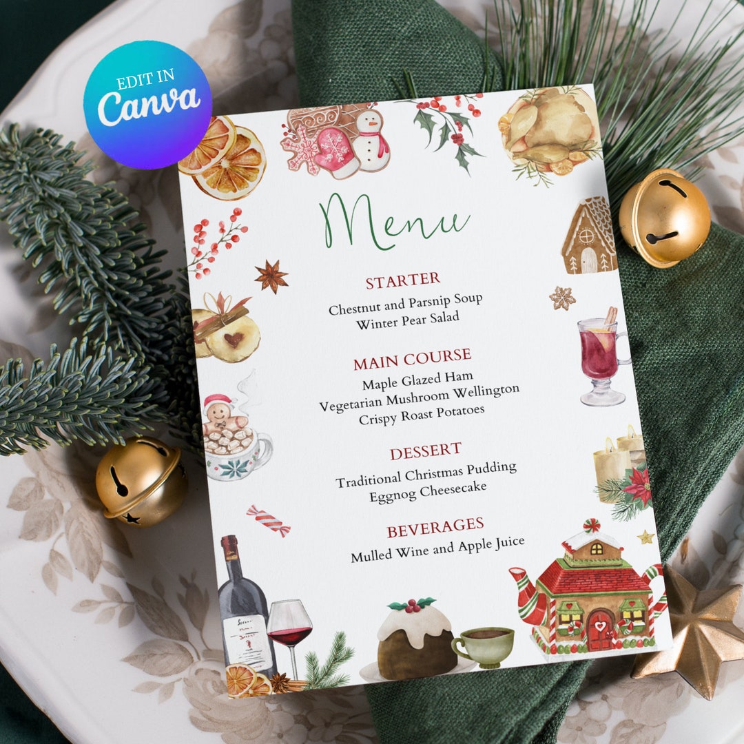 Editable Christmas Menu Template Printable Menu Menu Card Christmas Eve ...