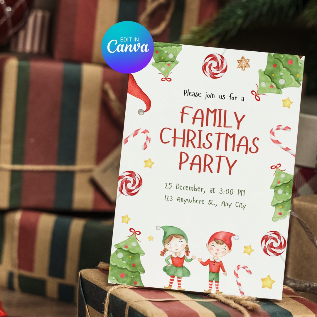 Editable Family Christmas Party Invitation Template, Family Christmas ...