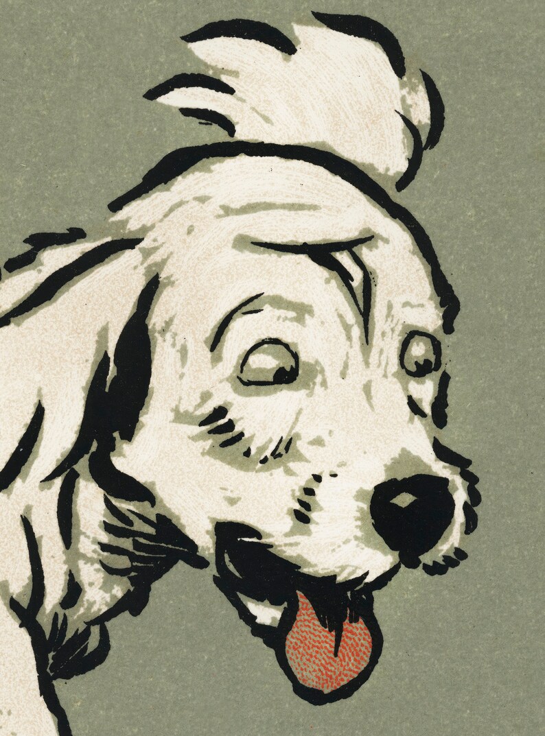 Digital Dog Cartoon Art Print, Digital Art, White Dog in Emotional ...