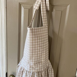 Handmade Cotton Linen Apron: Beige Checkered Kitchen Apron - Etsy