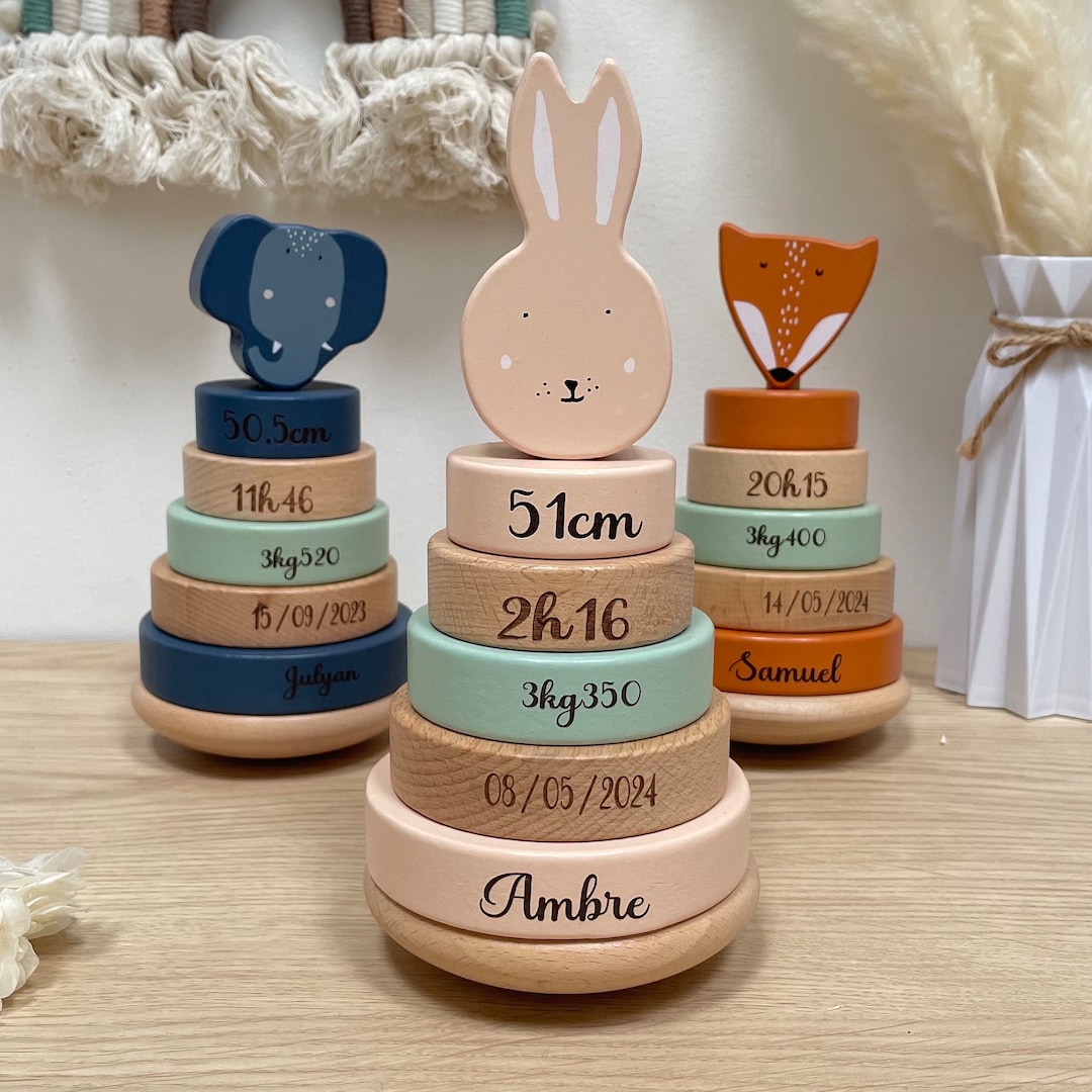 Personalized Birth Stacking Tower With Rings Birth Gifts, Newborn Baby ...