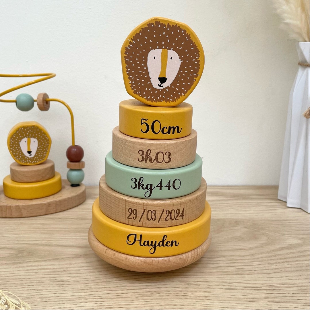 Trixie Personalized Birth Tower With Stacking Rings - Birth Gifts ...