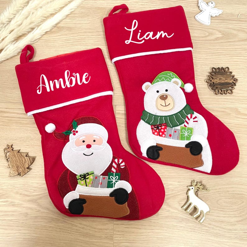 Personalized Christmas Stocking With Santa Claus Design - Christmas Boot With Chimney ...