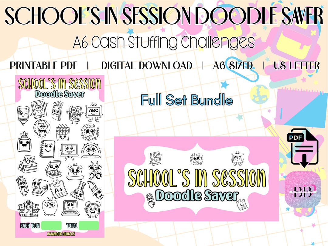 Back to School Savings Challenge: Doodle Tracker, A6 Size (digital ...
