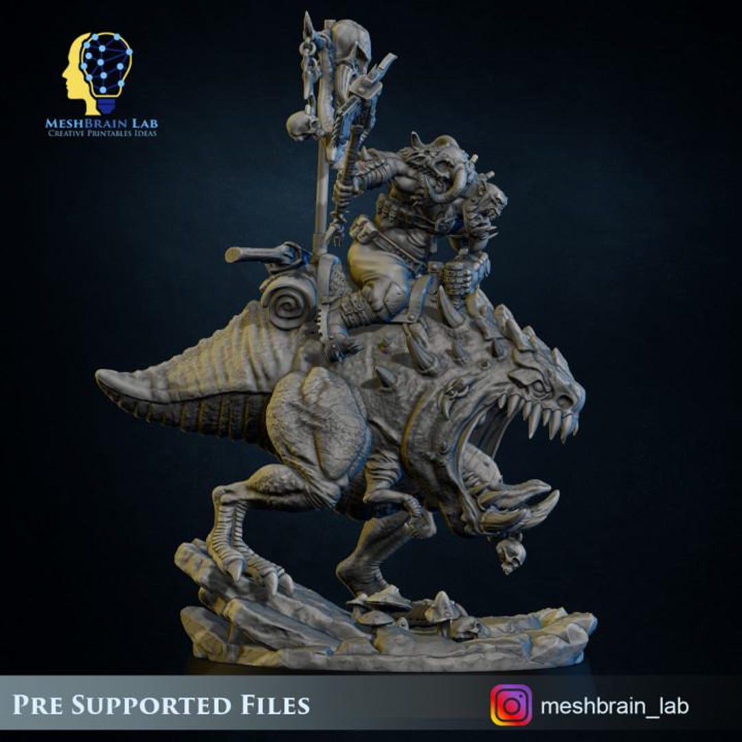 3d Printed Ork Beast Hunter Warboss on Colossal Mount, Resin Miniature ...