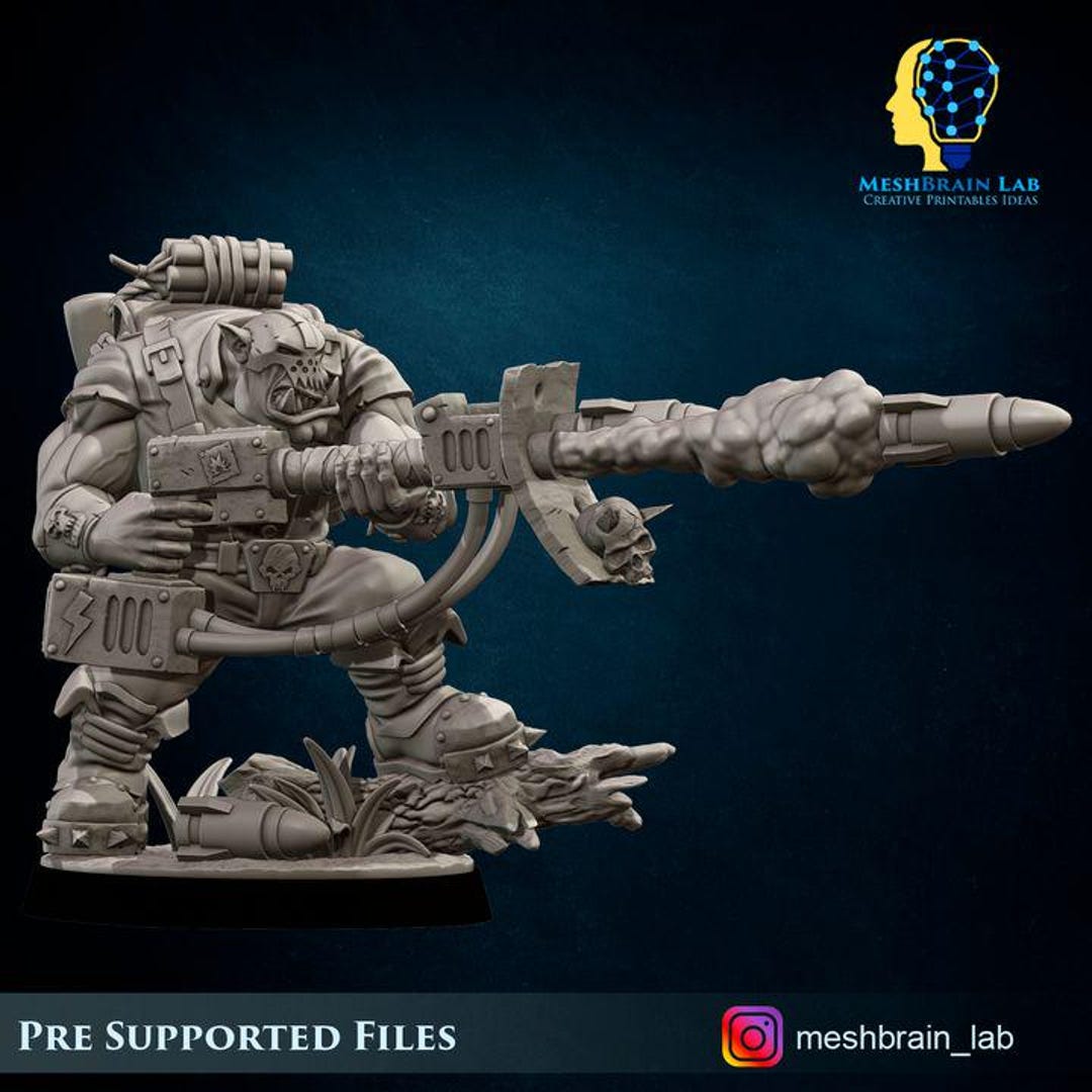 3d Printed Ork Commando With Energy Gun,rocket Launcher, Radio Operator ...