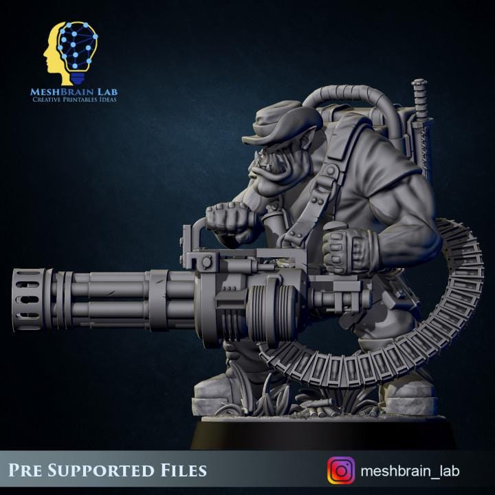 3d Printed Ork Commando With Minigun, Resin Miniature by Meshbrain Labs ...