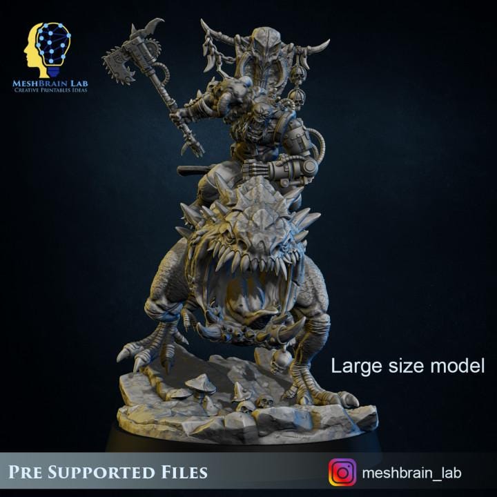 3d Printed Ork Beast Hunter Warboss on Colossal Mount, Resin Miniature ...