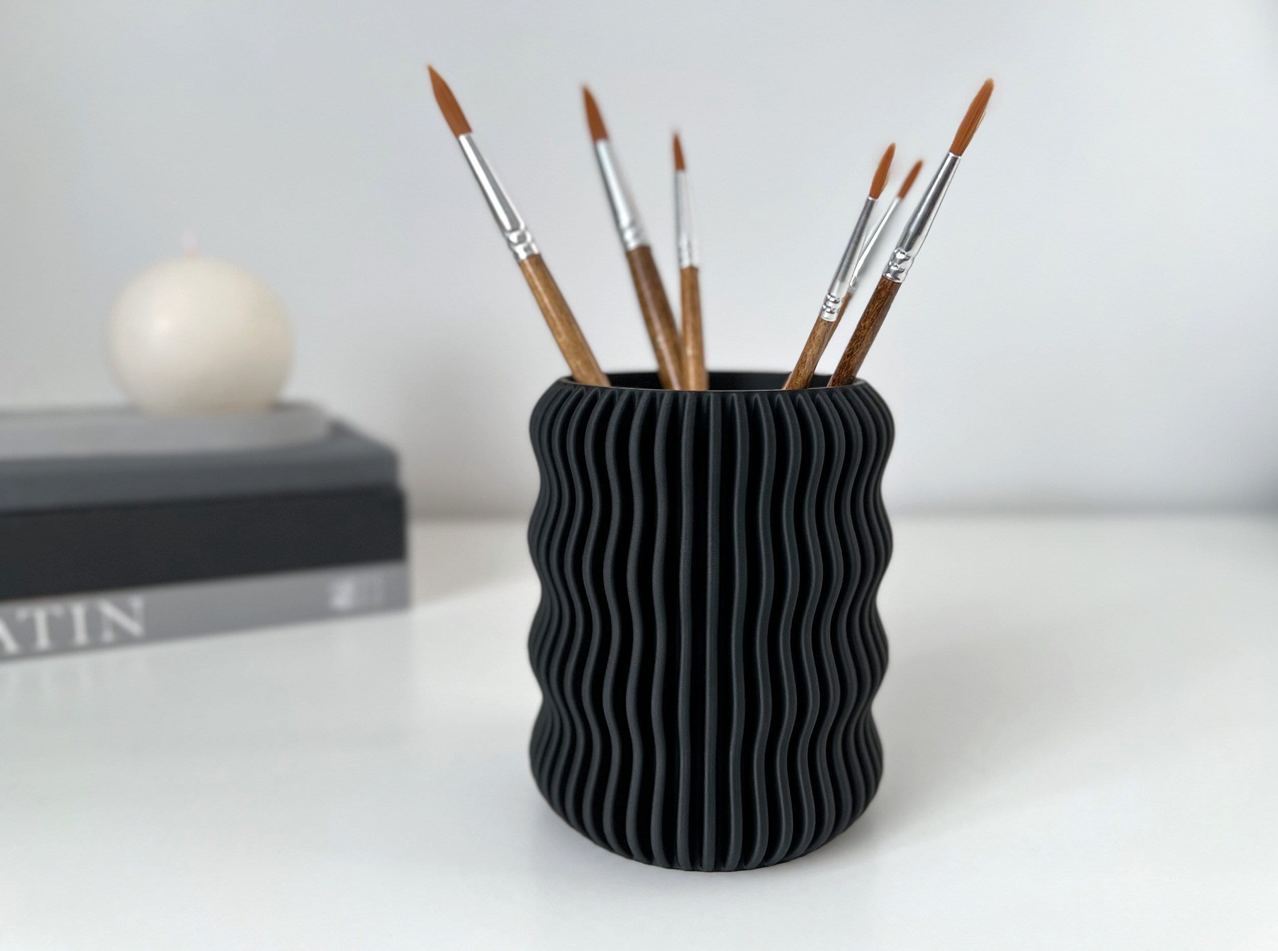 Black Wavy Pen Holder for Desk 3D Printed Makeup Brush Holder for Table ...