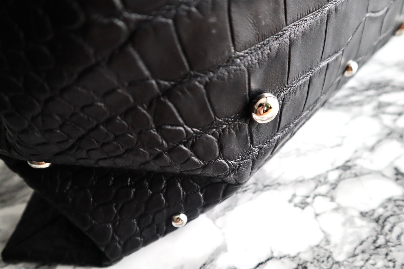 Handmade Black Croc Embossed Leather Throw Pillow With Chrome Studs ...