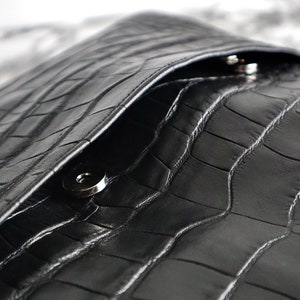 Handmade Black Croc Embossed Leather Throw Pillow With Chrome Studs ...