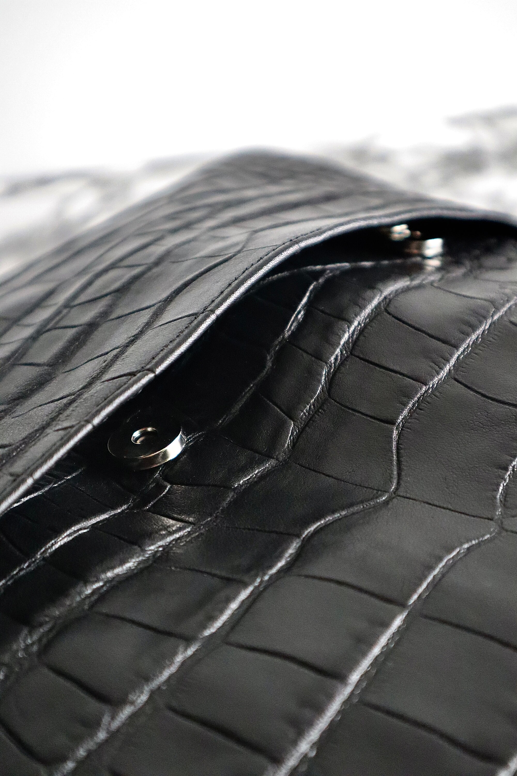Handmade Black Croc Embossed Leather Throw Pillow With Chrome Studs ...