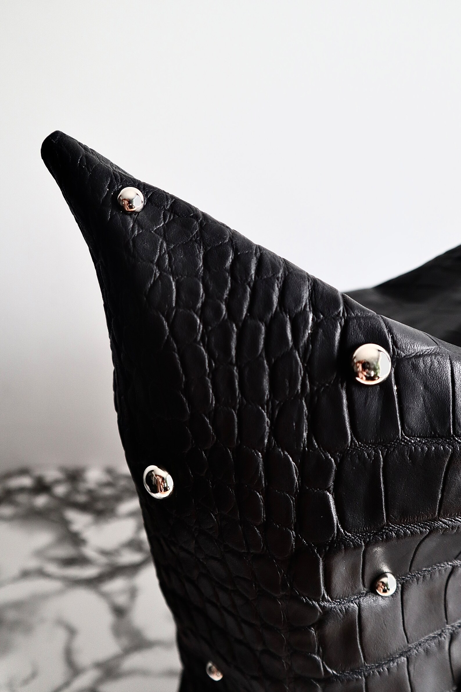 Handmade Black Croc Embossed Leather Throw Pillow With Chrome Studs ...