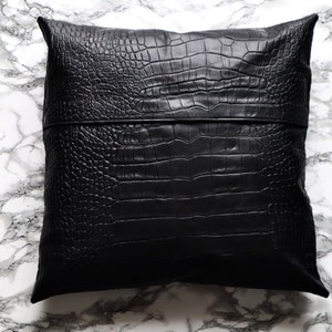 Handmade Black Croc Embossed Leather Throw Pillow With Chrome Studs ...