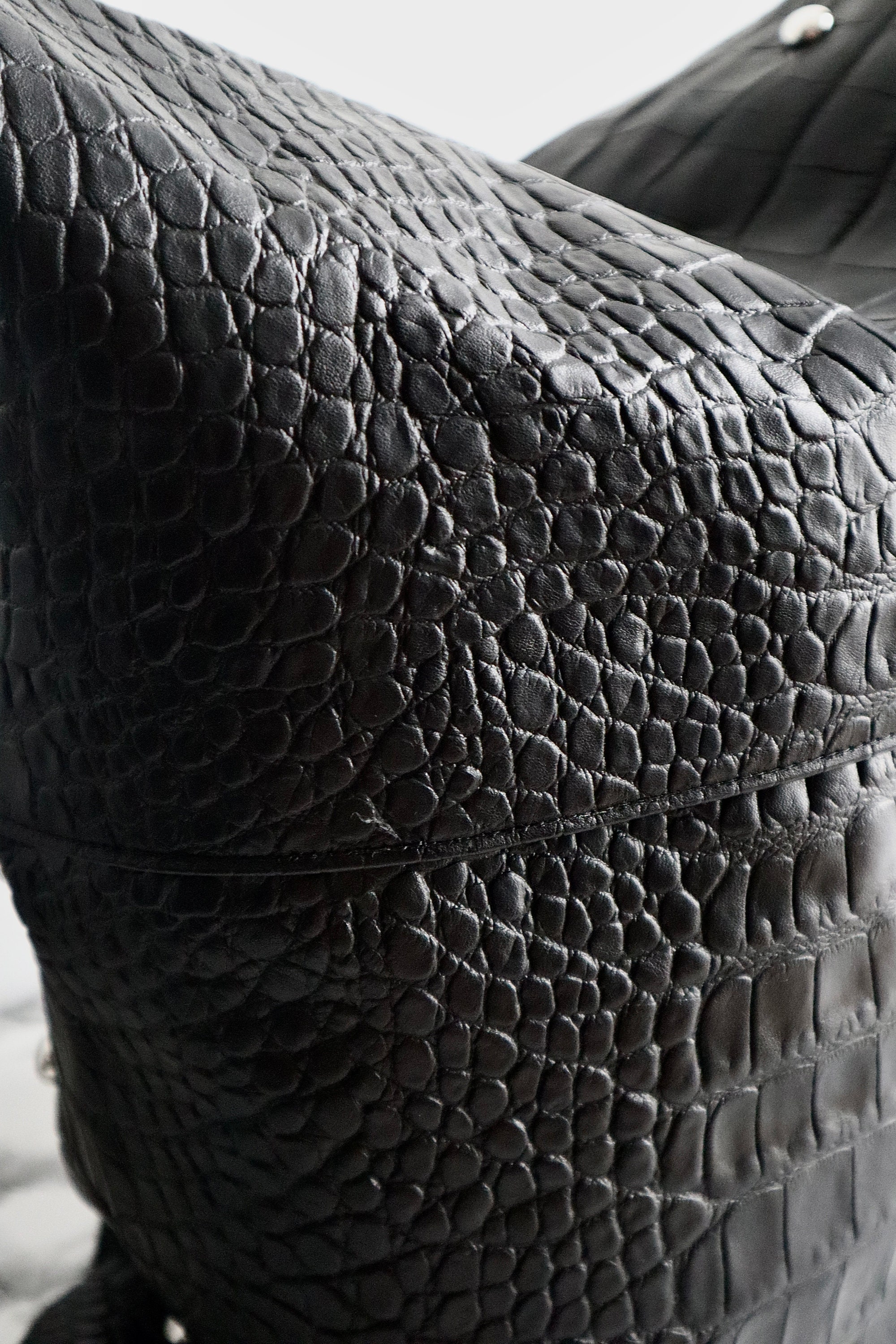 Handmade Black Croc Embossed Leather Throw Pillow With Chrome Studs ...