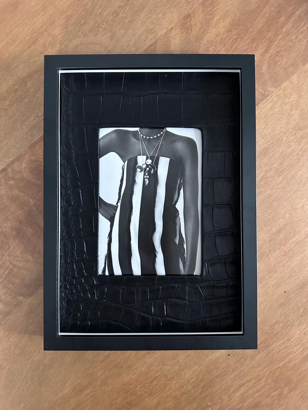 Wall Art Handmade Leather Mat Board Frame With Croc Embossed Leather ...